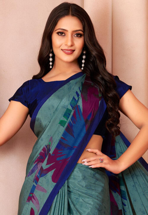 Buy Digital Printed Crepe Saree in Teal Blue Online : SEW16108 - Utsav ...