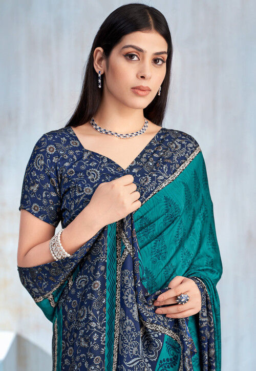 Buy Digital Printed Crepe Saree in Teal Blue Online : SSEA5394 - Utsav ...