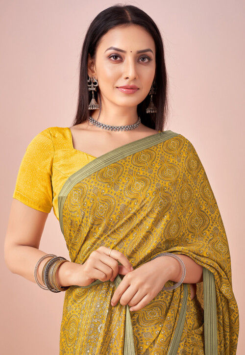 Buy Digital Printed Crepe Saree in Yellow Online : SSEA5553 - Utsav Fashion