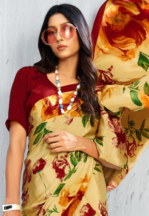 Buy Digital Printed Crepe Saree in Yellow Online : STS8798 - Utsav Fashion