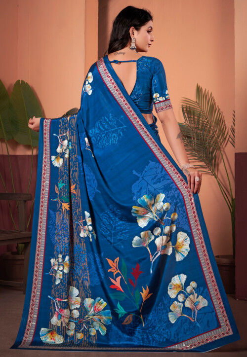 Buy Digital Printed Crepe Silk Saree in Blue Online : SCEA311 - Utsav ...