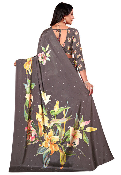 Buy Digital Printed Crepe Silk Saree in Grey Online : SCEA272 - Utsav ...