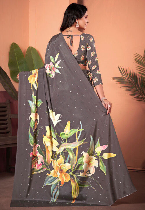 Buy Digital Printed Crepe Silk Saree in Grey Online : SCEA308 - Utsav ...