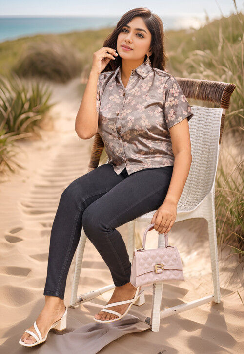 Digital Printed Crepe Top in Fawn