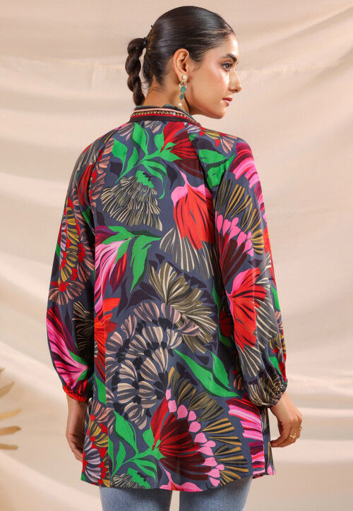 Buy Digital Printed Crepe Top in Grey Online : TKK732 - Utsav Fashion