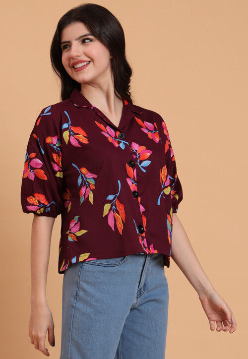 Buy Digital Printed Crepe Top in Maroon Online : TPA4308 - Utsav Fashion
