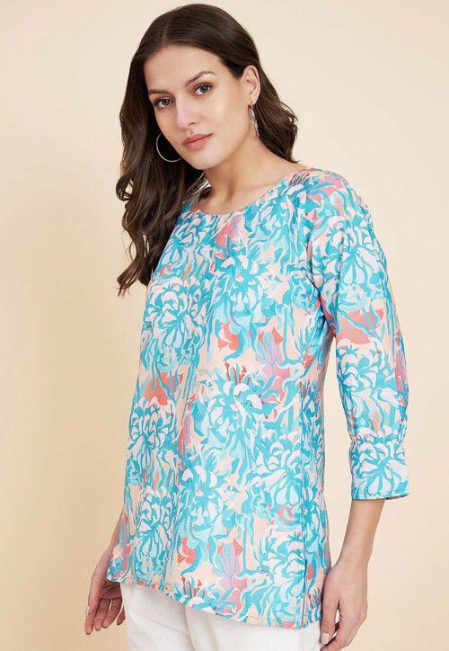 Buy Digital Printed Crepe Top in Sky Blue Online : TPA3433 - Utsav Fashion