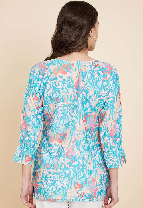 Buy Digital Printed Crepe Top in Sky Blue Online : TPA3433 - Utsav Fashion