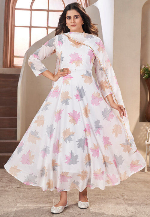 Buy Digital Printed Georgette A Line Suit in Off White Online : KJZ205 ...