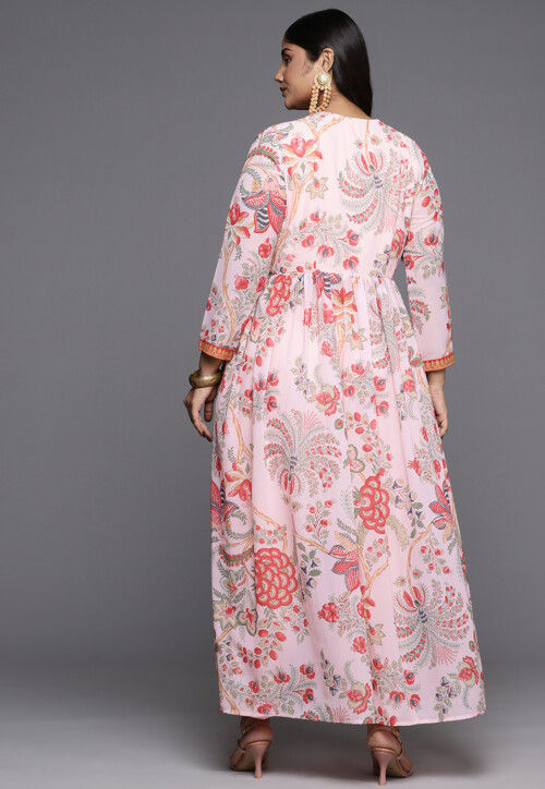 Buy Digital Printed Georgette Front Slit Kurta Set in Peach Online ...