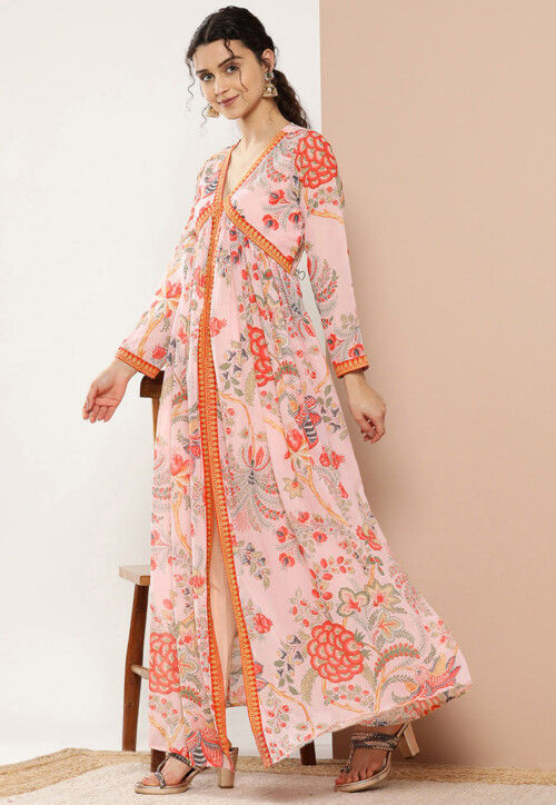 Buy Digital Printed Georgette Front Slit Kurta Set in Pink Online ...