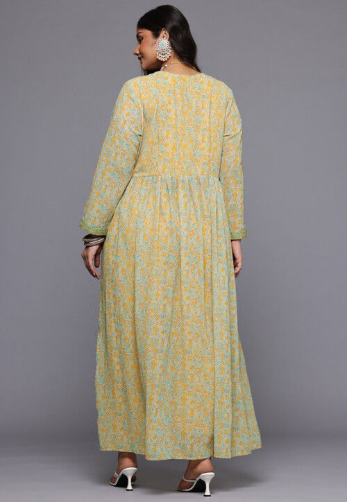 Buy Digital Printed Georgette Front Slit Kurta Set in Yellow Online ...