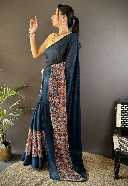 Buy Digital Printed Georgette Saree in Dark Teal Blue Online : SEJ1685 ...