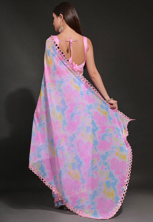 Buy Digital Printed Georgette Saree in Pink Online : SPF11438 - Utsav ...