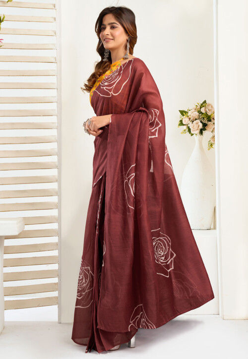 Buy Digital Printed Linen Saree in Maroon Online : SEJ1620 - Utsav Fashion