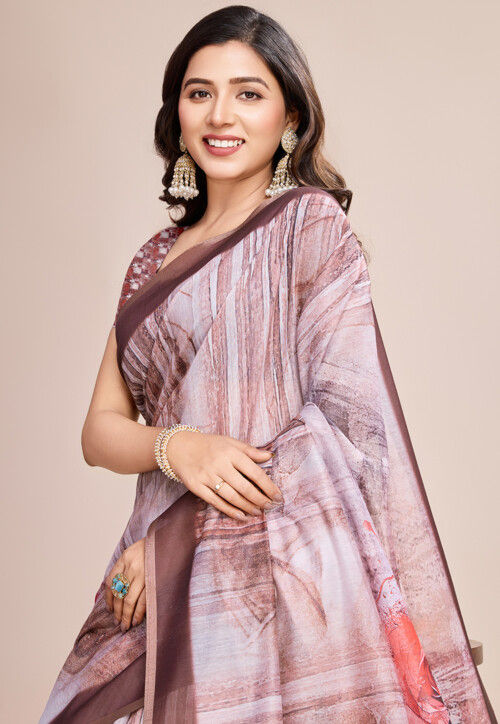 Buy Digital Printed Linen Saree in Multicolor Online : SPF13183 - Utsav ...