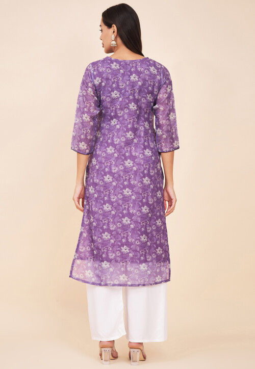 Buy Digital Printed Linen Straight Kurta in Purple Online : TPA3809 ...