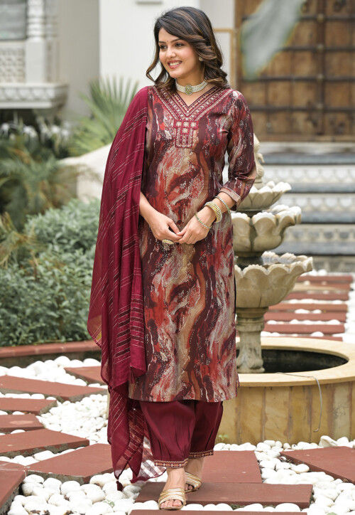 Buy Digital Printed Modal Silk Punjabi suits in Maroon Online : KJC4908 ...