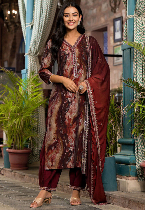 Buy Digital Printed Modal Silk Punjabi suits in Maroon Online : KJC4910 ...