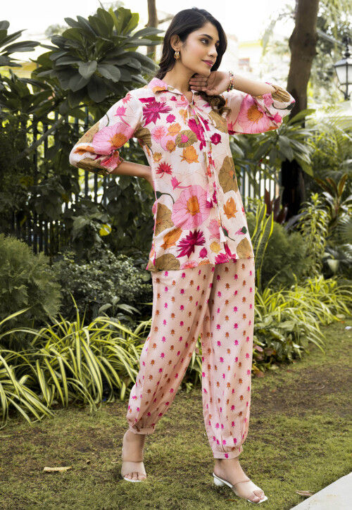 Buy Digital Printed Muslin Cotton Tunic Set in Peach Online : TPA3985 ...