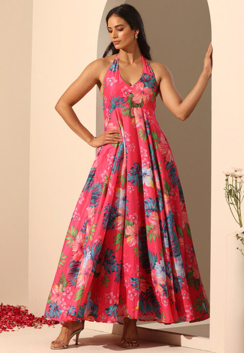 Buy Digital Printed Muslin Flared Maxi Dress in Pink Online : THU1939 ...