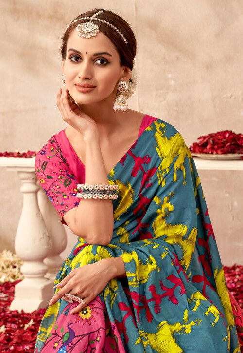 Buy Digital Printed Muslin Silk Saree in Peach Online : SEW15706 ...