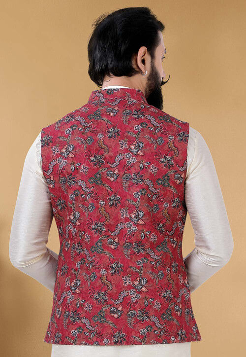 Buy Digital Printed Cotton Nehru Jacket in Red Online : MUY765 - Utsav ...