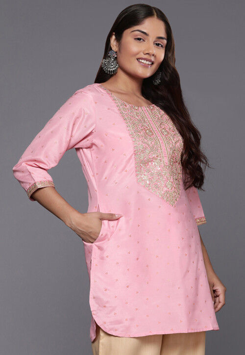 Buy Embroidered Polyester Kurti in Pink Online : TPA4197 - Utsav Fashion