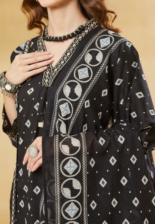 Buy Digital Printed Pure Cotton A Line Suit in Black Online : KJX279 ...