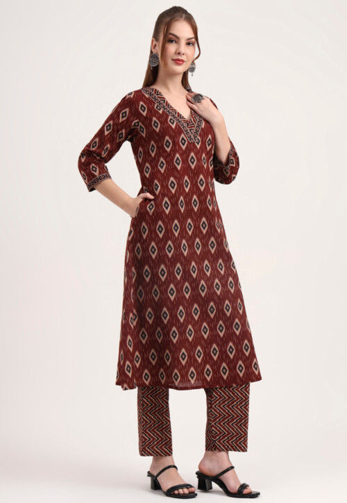 Buy Digital Printed Pure Cotton A Line Suit in Maroon Online : KJL2591 ...