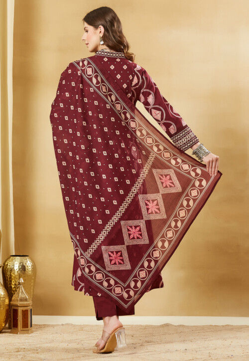 Buy Digital Printed Pure Cotton A Line Suit in Maroon Online : KJX280 ...