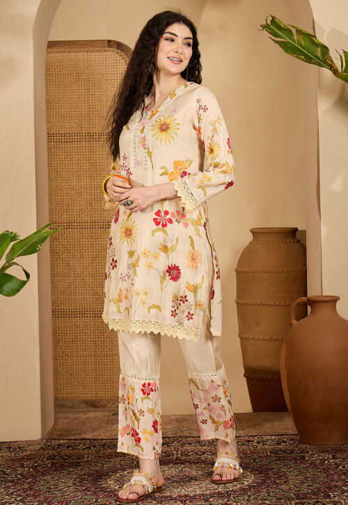 Buy Digital Printed Pure Cotton Co Ord Set in Cream Online : TBF680 ...