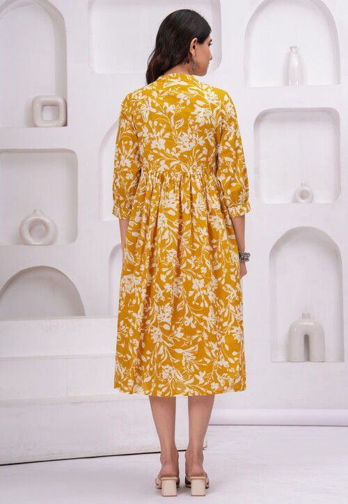 Buy Digital Printed Pure Cotton Midi Dress in Mustard Online : TEN259 ...