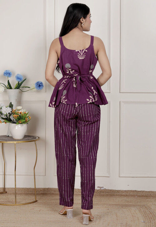 Buy Digital Printed Pure Cotton Peplum Top Set in Violet Online ...