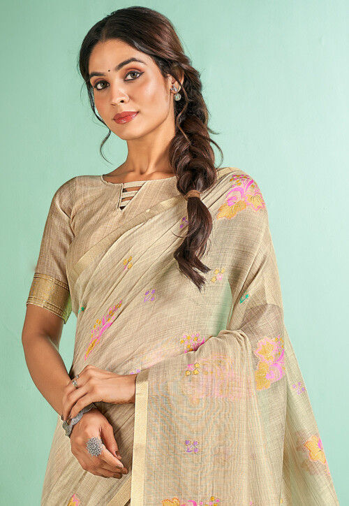 Buy Digital Printed Pure Cotton Saree in Beige Online : SEW16050 ...