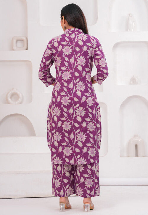 Buy Digital Printed Pure Cotton Straight Kurta Set in Purple Online ...