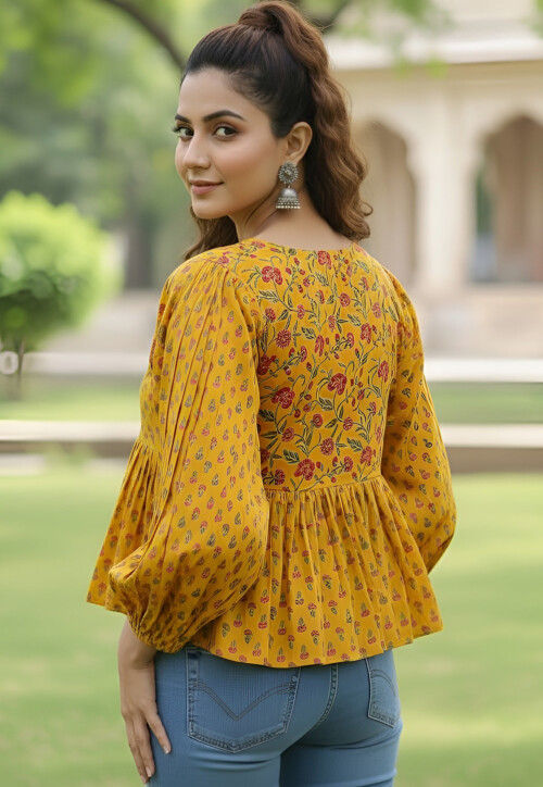 Buy Digital Printed Pure Cotton Top in Yellow Online : TUV1269 - Utsav ...