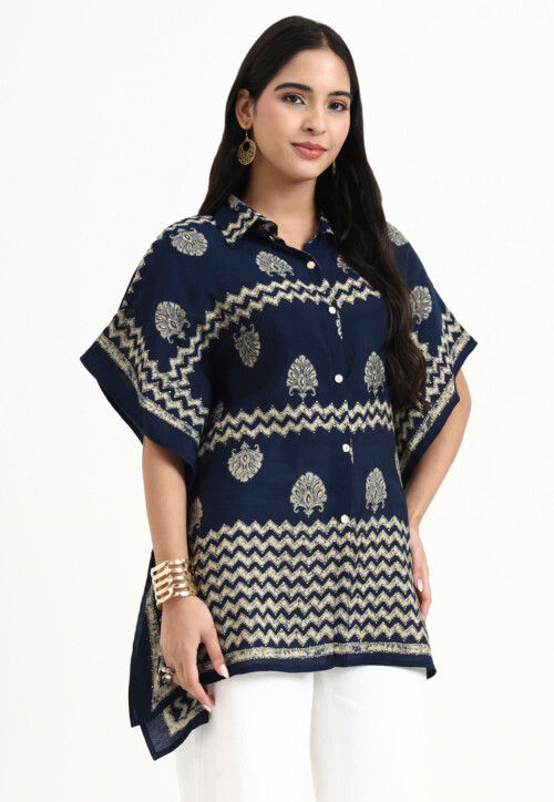 Buy Digital Printed Pure Cotton Tunic in Navy Blue Online : TXR1509 ...