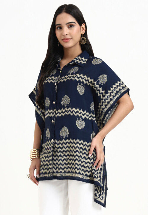 Buy Digital Printed Pure Cotton Tunic in Navy Blue Online : TXR1509 ...