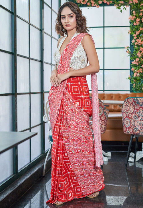 Buy Digital Printed Pure Crepe Saree in Red Online : SHDA733 - Utsav ...