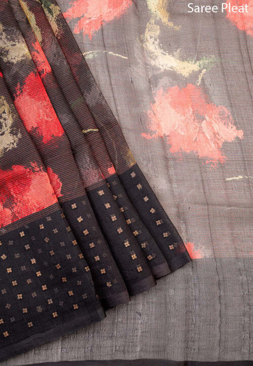 Buy Digital Printed Pure Silk Saree in Black Online : SHP1376 - Utsav ...