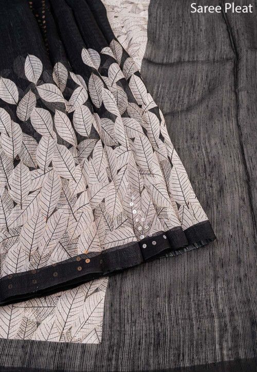 Digital Printed Pure Silk Saree in Black : SHP1378