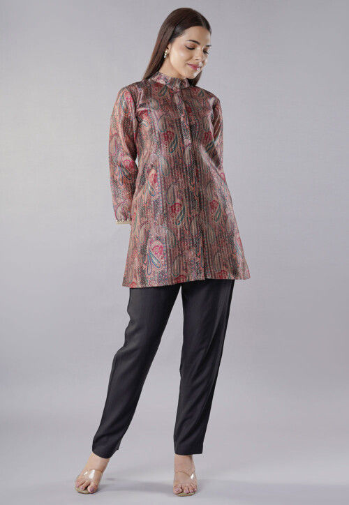 Buy Digital Printed Raw Silk Tunic Set in Brown Online : TBN181 - Utsav ...