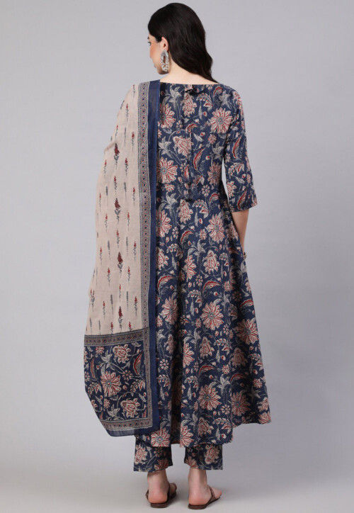Buy Digital Printed Rayon A Line Suit in Navy Blue Online : KBNQ7314 ...