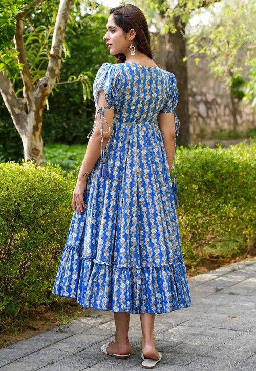 Buy Digital Printed Rayon Aline Dress in Blue Online : TQH39 - Utsav ...
