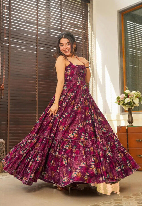 Buy Digital Printed Rayon Gown in Pink Online : TQH70 - Utsav Fashion