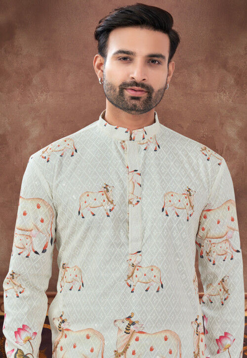 Buy Digital Printed Rayon Kurta Set in Cream Online : MUX1643 - Utsav ...
