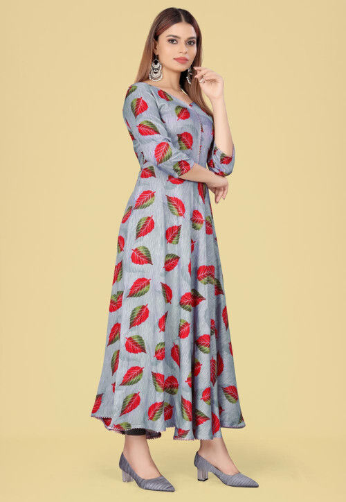 Buy Digital Printed Rayon Long Kurta in Grey Online : TBT117 - Utsav ...