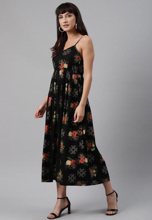 Buy Digital Printed Rayon Midi Dress in Black Online : TWJ5524 - Utsav ...