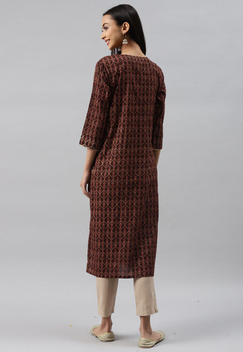 Buy Digital Printed Rayon Straight Kurta in Brown Online : TWJ5488 ...